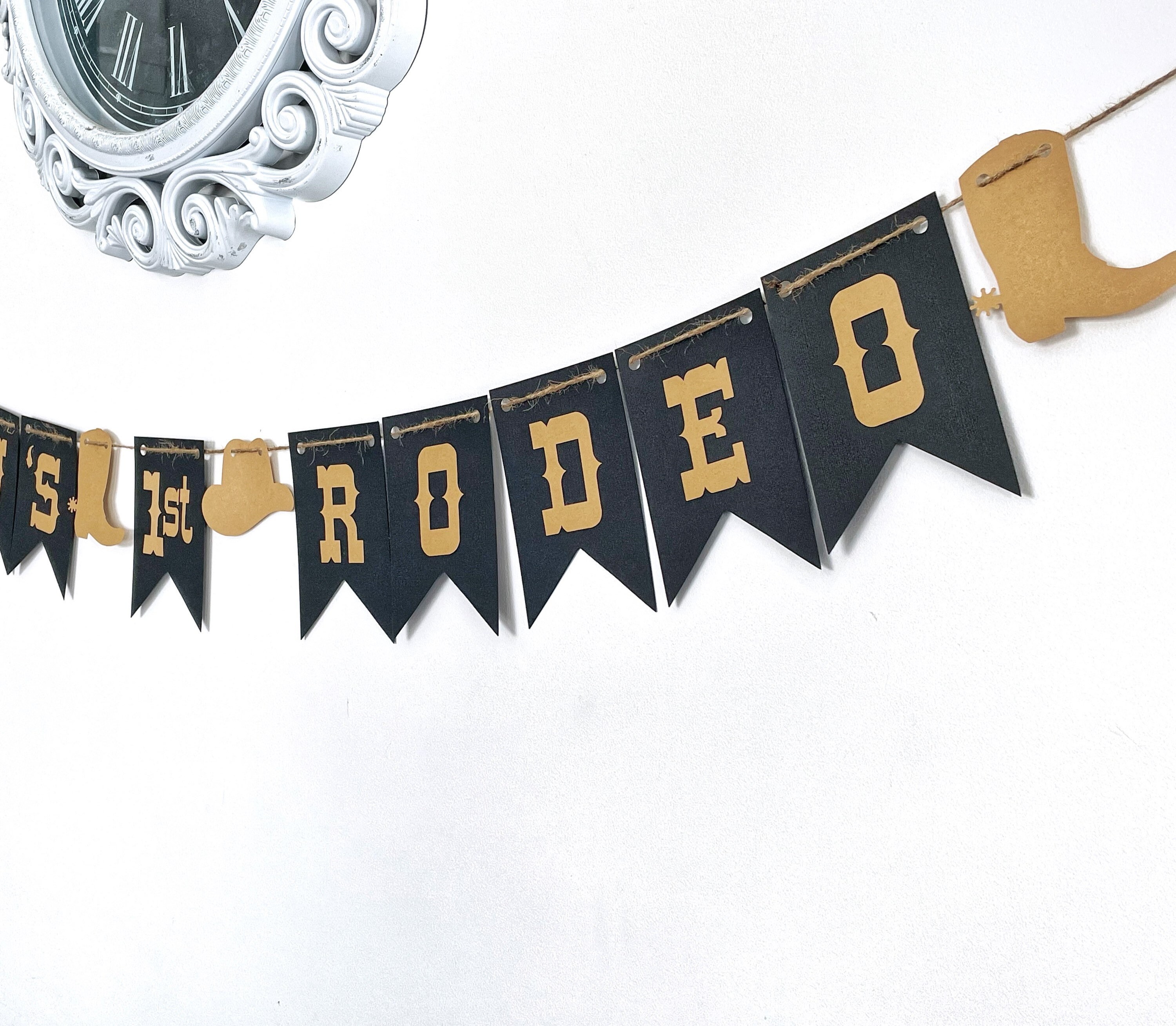 Western Cowboy 1ST RODEO With Name Banner Black Birthday - Etsy