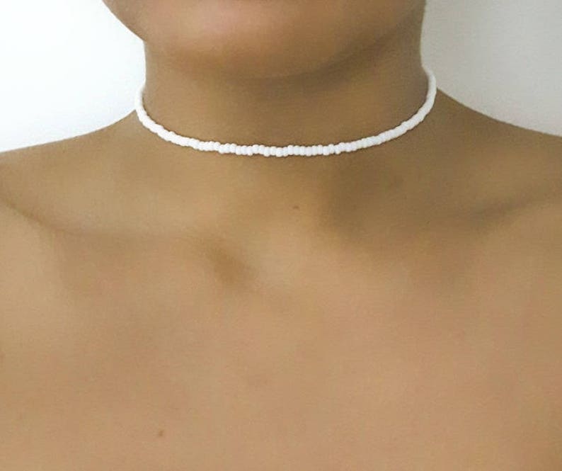 White Beaded Choker Beaded Choker Stretch Choker White - Etsy