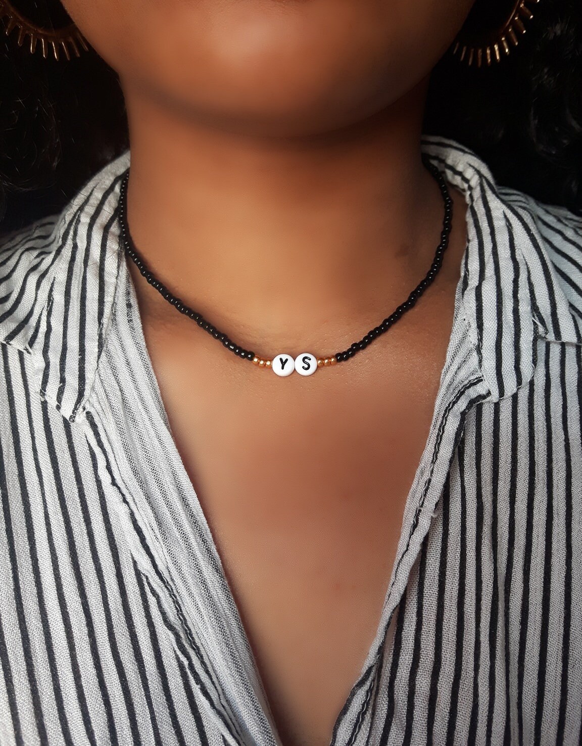 Initial Choker, Initials Necklace, Letter Choker, Initial Bead Choker ...