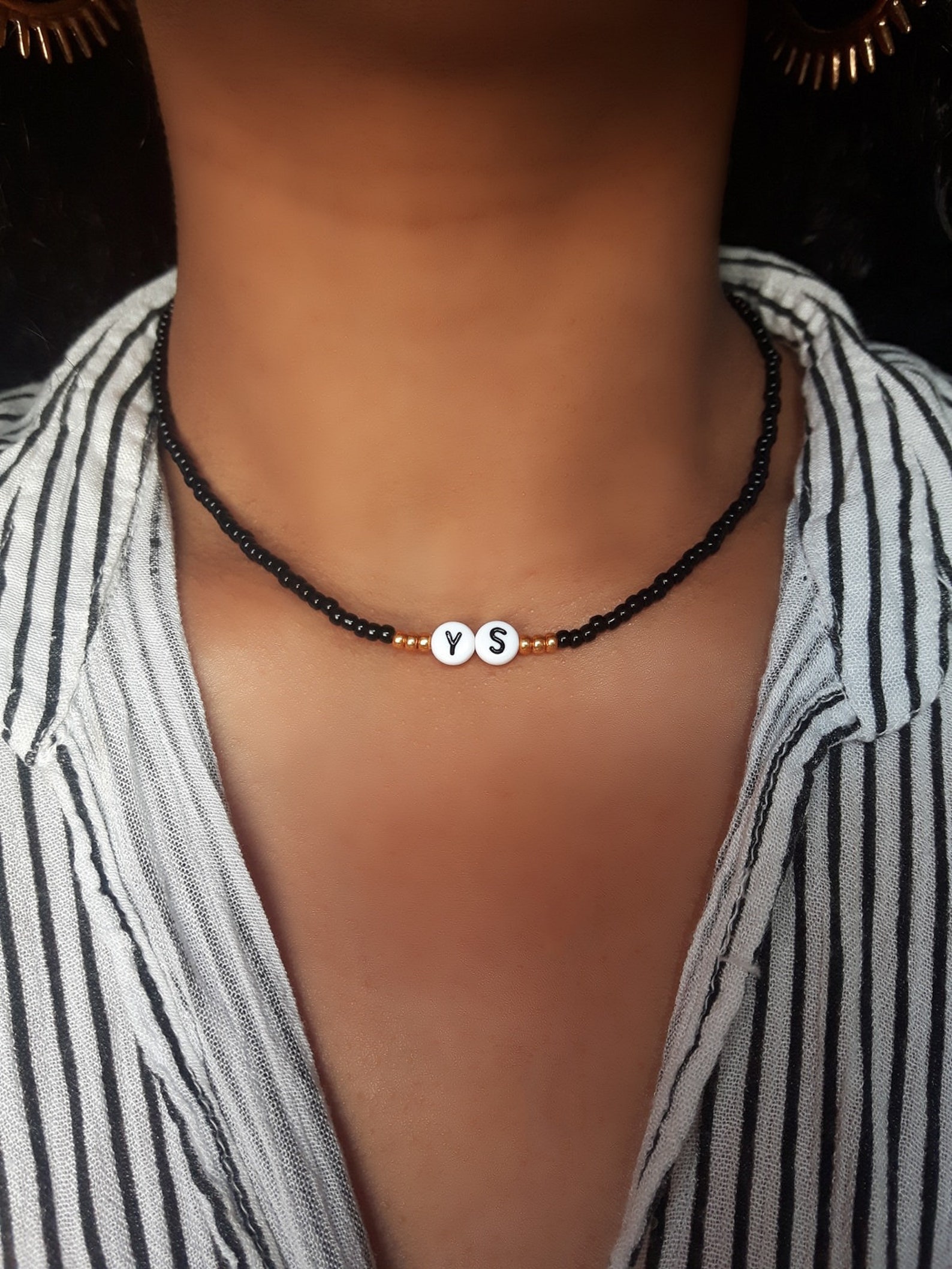 Initial Choker, Initials Necklace, Letter Choker, Initial Bead Choker ...