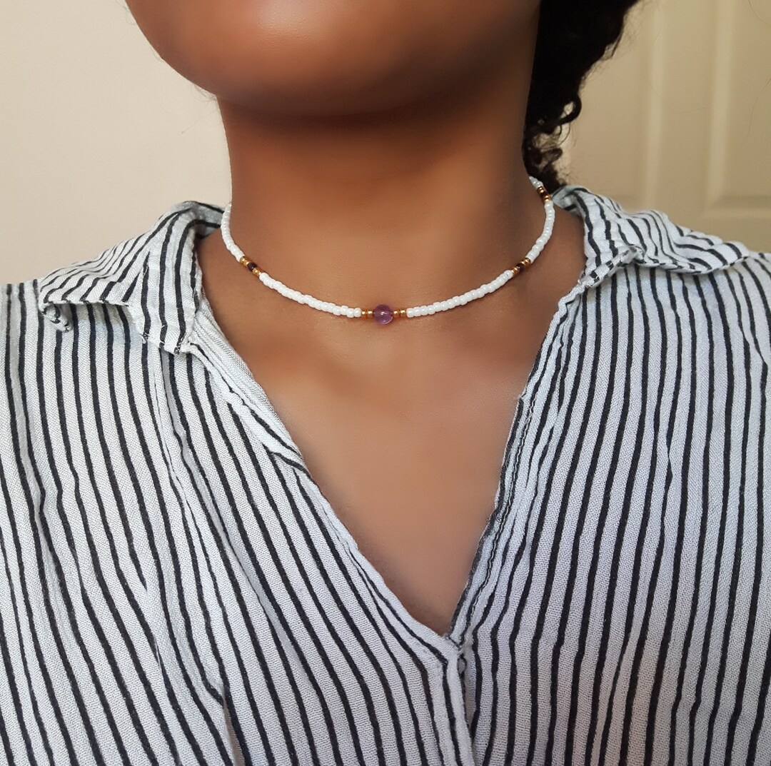 Amethyst Choker, Stone Choker, Seed Choker, Gemstone Choker, Amethyst ...