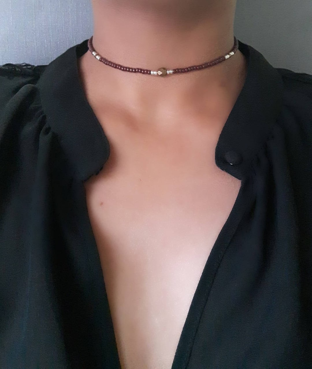 Brown Beaded Choker, Bronze Beaded Choker, Brown Bead Necklace, Bronze ...