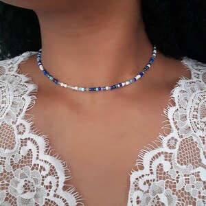 Blue Beaded Choker, Blue Seed Choker, Rainbow Bead Choker, Seed Bead ...