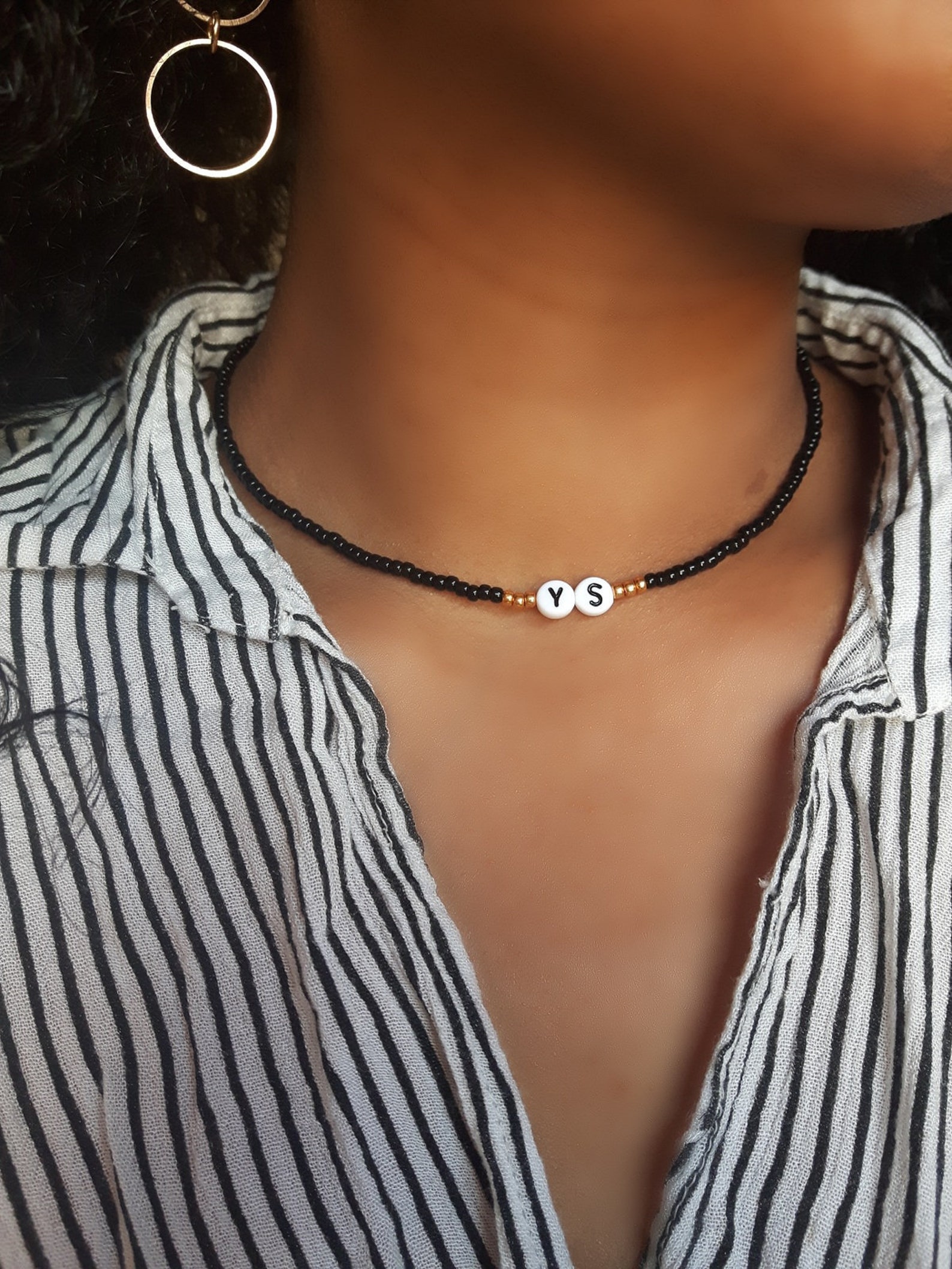 Initial Choker, Initials Necklace, Letter Choker, Initial Bead Choker ...