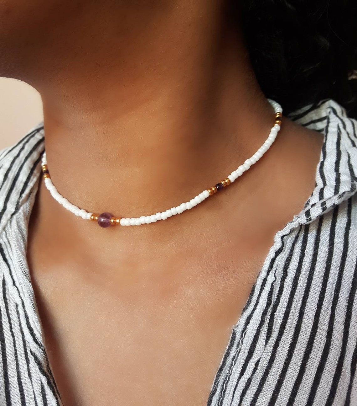 Amethyst Choker, Stone Choker, Seed Choker, Gemstone Choker, Amethyst ...