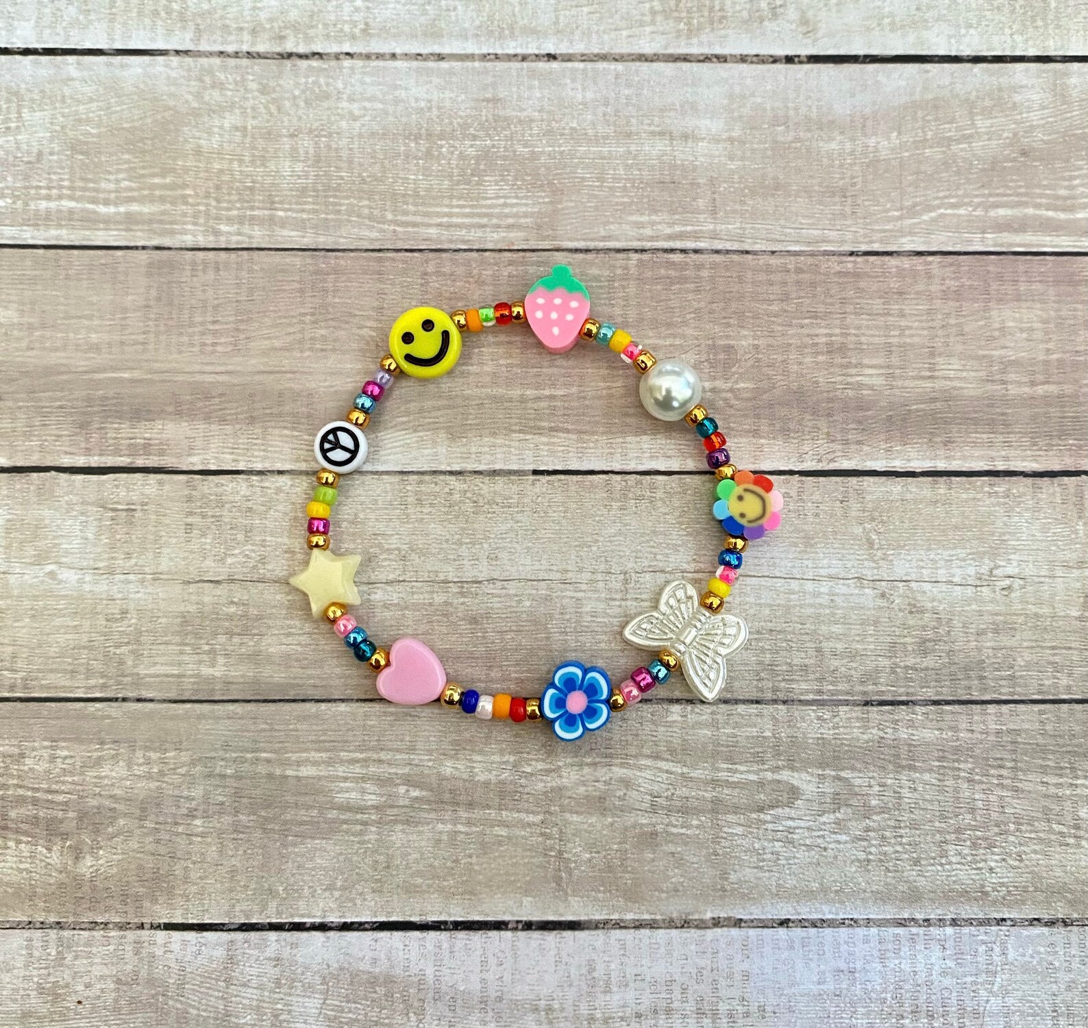 Rainbow Bead Bracelet Smiley Face Bracelet Happy Face - Etsy