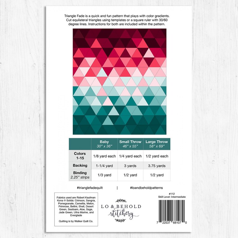 Lo & Behold Stitchery Triangle Fade Quilt Pattern Paper | Etsy