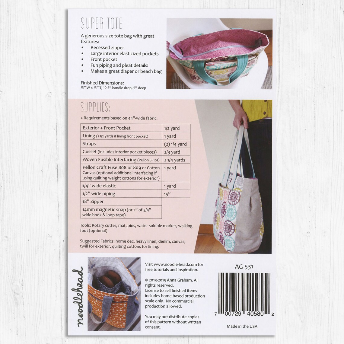 Super Tote by Noodlehead Paper Sewing Pattern - Etsy