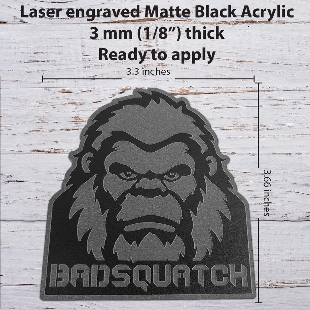 Sasquatch Car Badge: Matte Black Acrylic Name Plate - Etsy