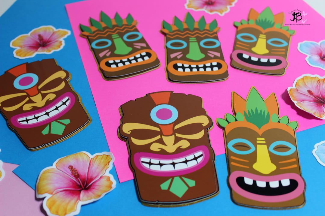 Luau Die Cuts, Tiki Mask Cutouts, Hawaiian Mask Cutouts, Luau Tiki Mask ...
