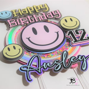 Smiley Cake Topper, Preppy Cake Topper, Smile Cake Topper, Groovy Cake ...