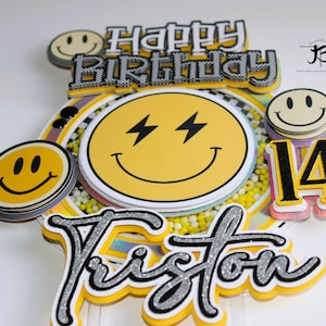 Smiley Cake Topper, Preppy Cake Topper, Smile Cake Topper, Groovy Cake ...
