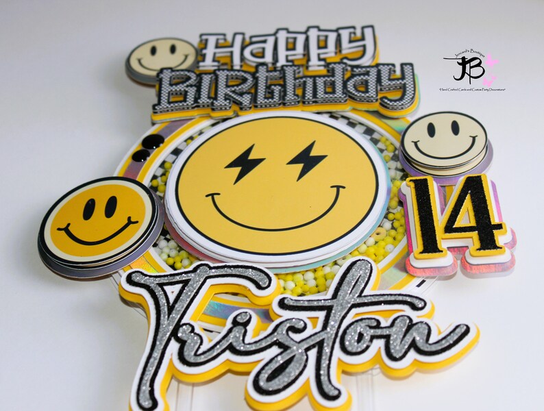 Smiley Cake Topper, Preppy Cake Topper, Smile Cake Topper, Groovy Cake ...