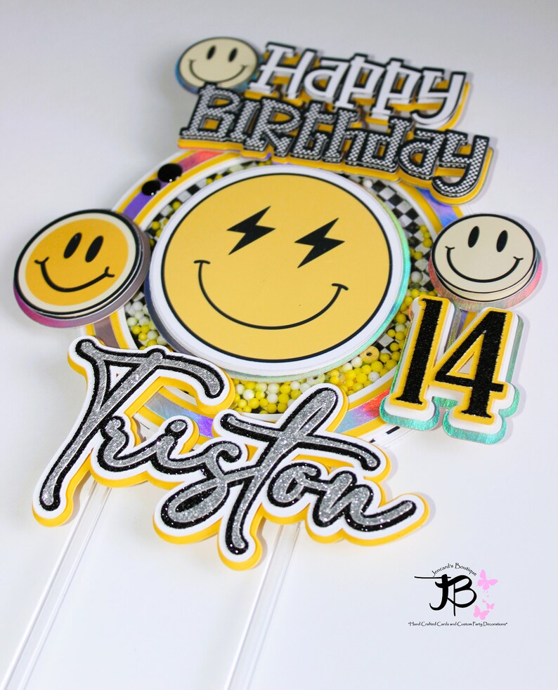 Smiley Cake Topper, Preppy Cake Topper, Smile Cake Topper, Groovy Cake ...