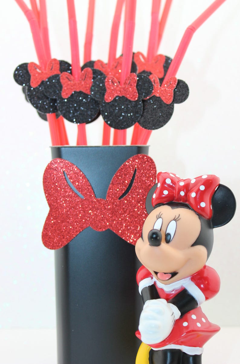 Minnie Mouse Straws, Red Minnie Mouse Straws, Minnie Mouse Birthday ...