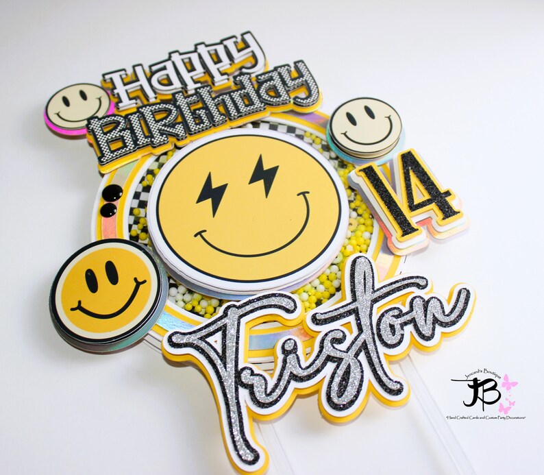 Smiley Cake Topper, Preppy Cake Topper, Smile Cake Topper, Groovy Cake ...