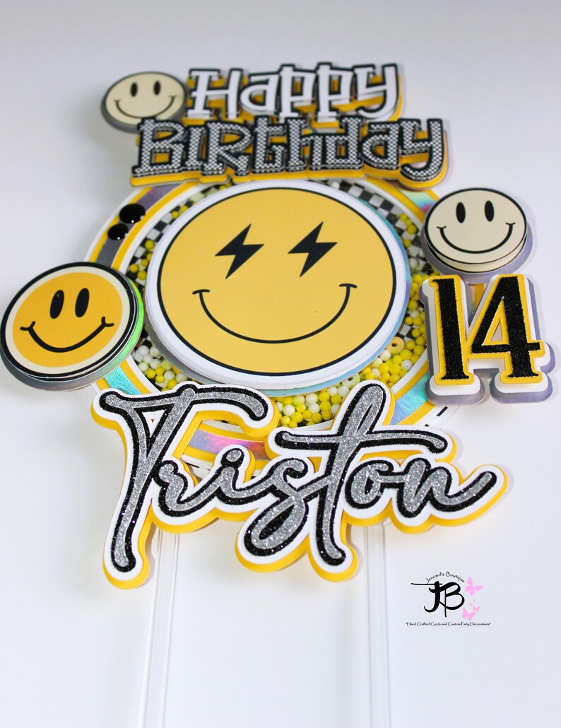 Smiley Cake Topper, Preppy Cake Topper, Smile Cake Topper, Groovy Cake ...