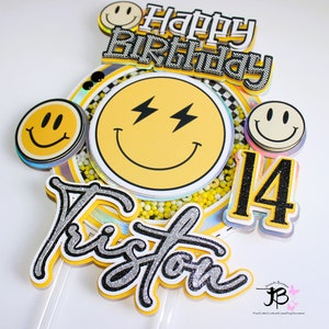 Smiley Cake Topper, Preppy Cake Topper, Smile Cake Topper, Groovy Cake ...