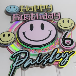 Smiley Cake Topper, Preppy Cake Topper, Smile Cake Topper, Groovy Cake ...