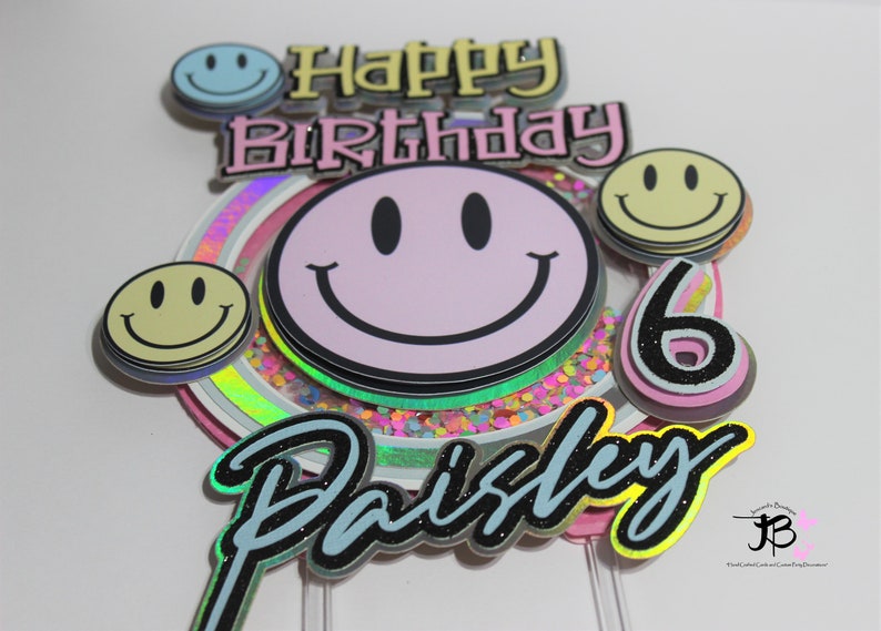 Smiley Cake Topper, Preppy Cake Topper, Smile Cake Topper, Groovy Cake ...