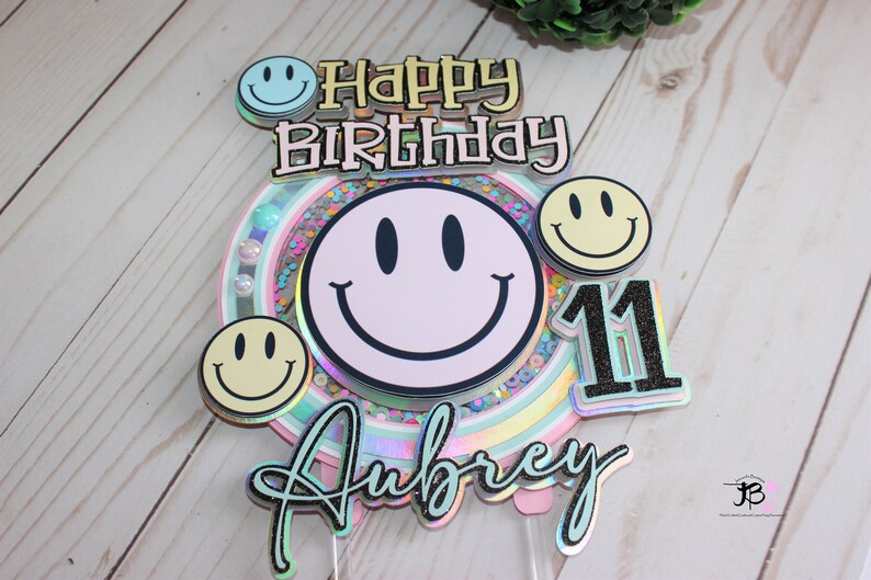 Smiley Cake Topper Preppy Cake Topper Smile Cake Topper - Etsy