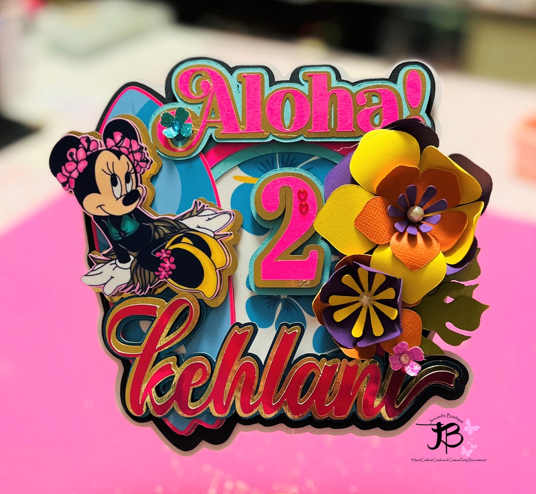 Minnie Luau Cake Topper, Minnie Hawaiian Cake Topper, Minnie Aloha Cake ...