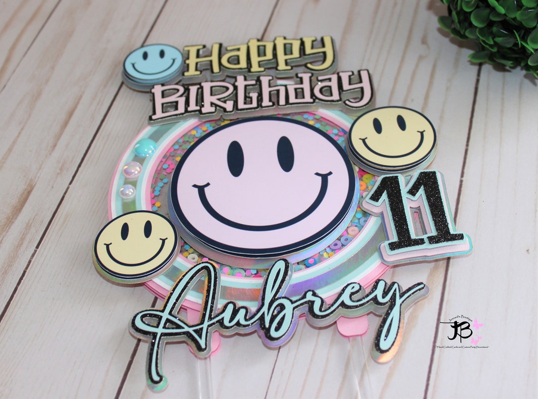 Smiley Cake Topper, Preppy Cake Topper, Smile Cake Topper, Groovy Cake ...