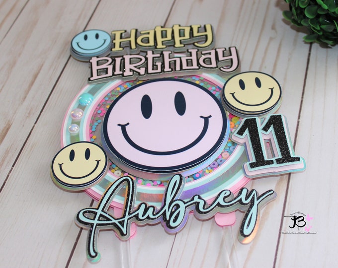 Smiley Cake Topper, Preppy Cake Topper, Smile Cake Topper, Groovy Cake ...