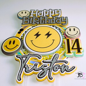 Smiley Cake Topper, Preppy Cake Topper, Smile Cake Topper, Groovy Cake ...
