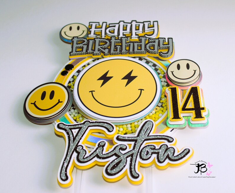 Smiley Cake Topper, Preppy Cake Topper, Smile Cake Topper, Groovy Cake ...