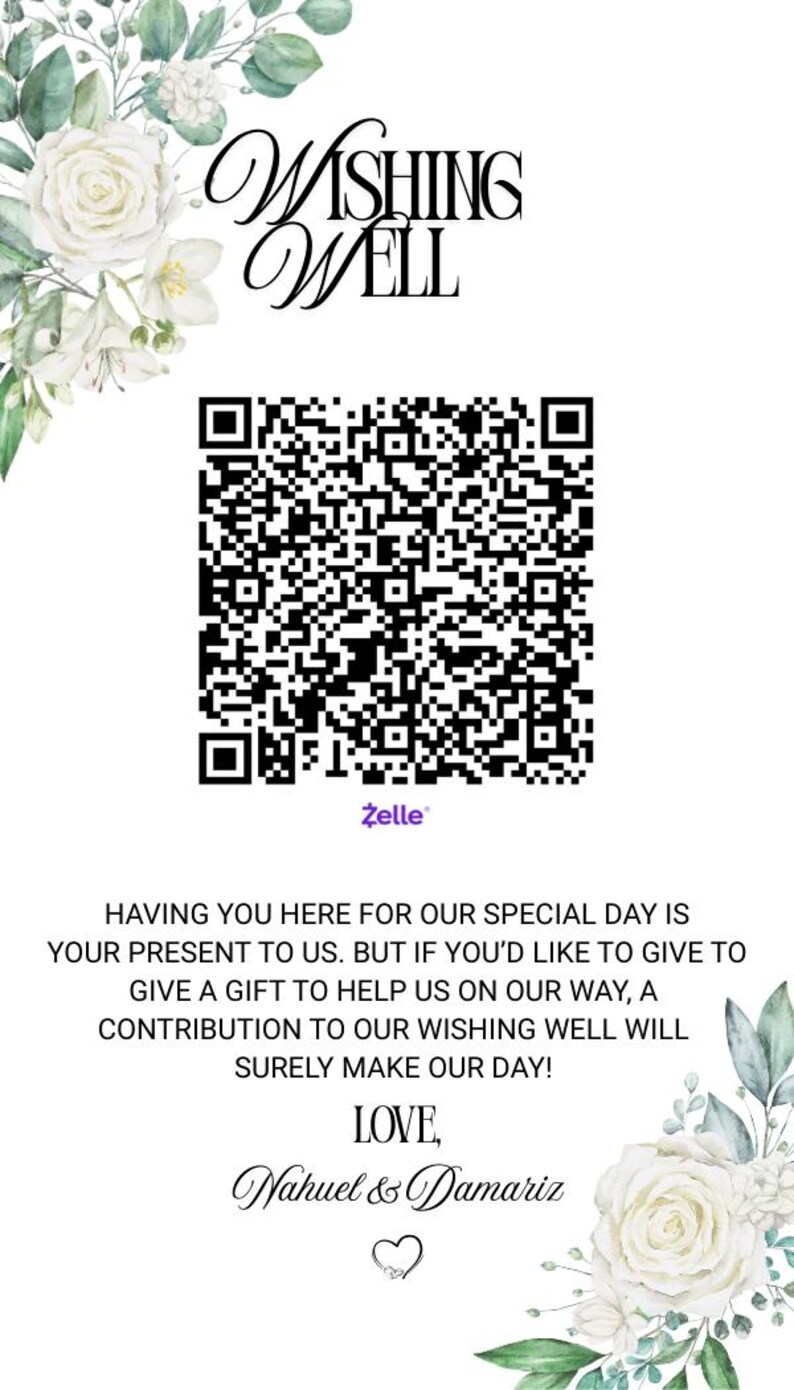 Wedding Wishing Well With QR Code, Personalized Couple Cash Gift Card ...