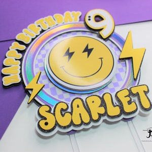 Smiley Cake Topper, Preppy Cake Topper, Smile Cake Topper, Groovy Cake ...