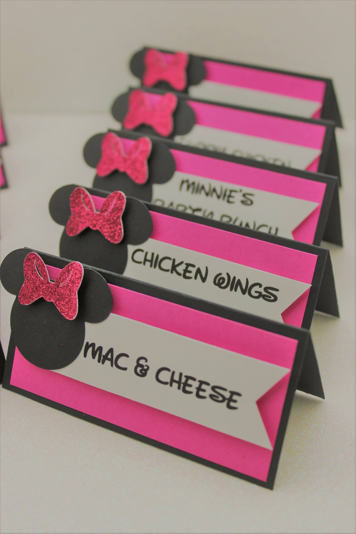 Minnie Mouse Food Labels: Pink Glitter Bow Party Place Cards - Etsy