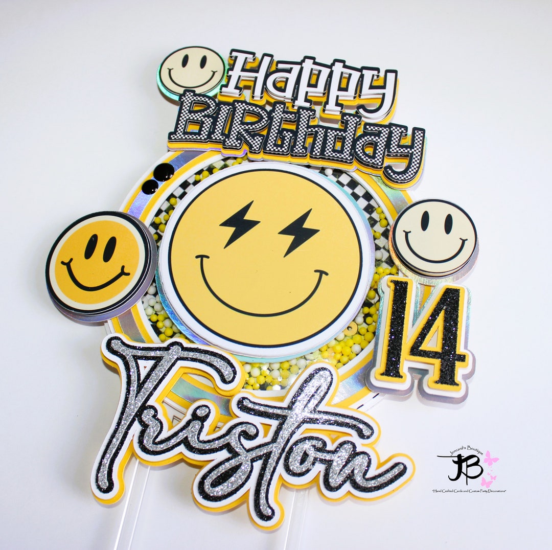 Smiley Cake Topper, Preppy Cake Topper, Smile Cake Topper, Groovy Cake ...