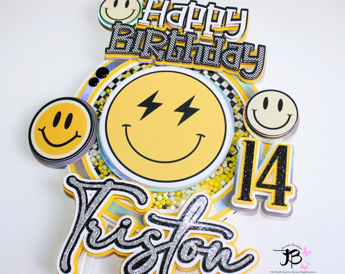 Smiley Cake Topper, Preppy Cake Topper, Smile Cake Topper, Groovy Cake ...