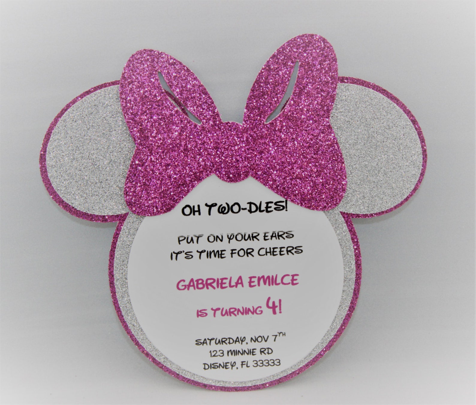 Minnie Mouse Glitter Invitations Handmade Minnie Invitations - Etsy