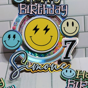 Smiley Cake Topper, Preppy Cake Topper, Smile Cake Topper, Groovy Cake ...