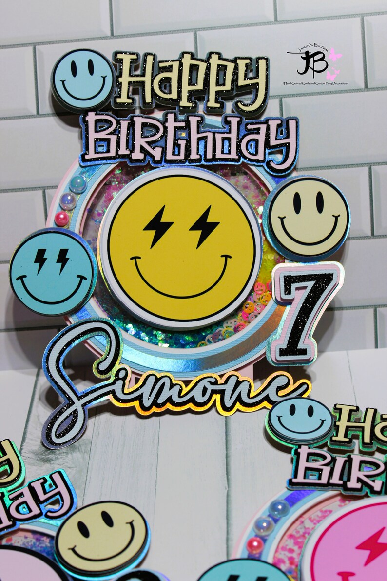 Smiley Cake Topper Preppy Cake Topper Smile Cake Topper Groovy Cake