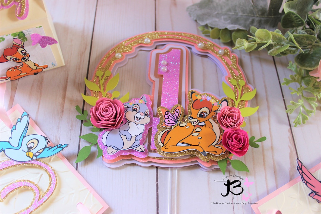 Bambi Cake Topper, Bambi Floral Cake Topper, Bambi First Birthday Cake ...