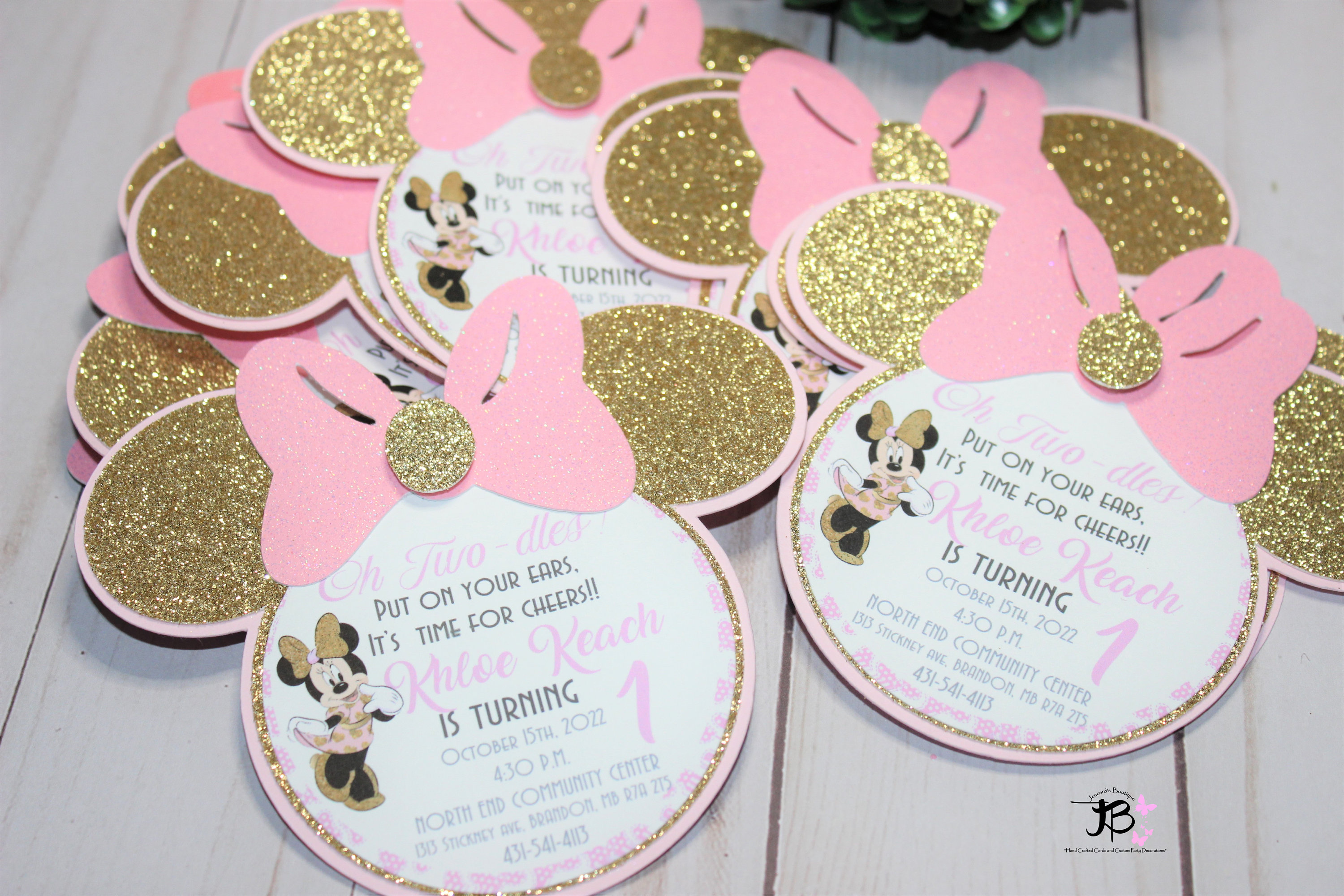 Invitaciones De Minnie Mouse Rosa Y Dorado