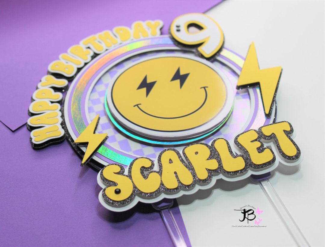 Smiley Cake Topper, Preppy Cake Topper, Smile Cake Topper, Groovy Cake ...