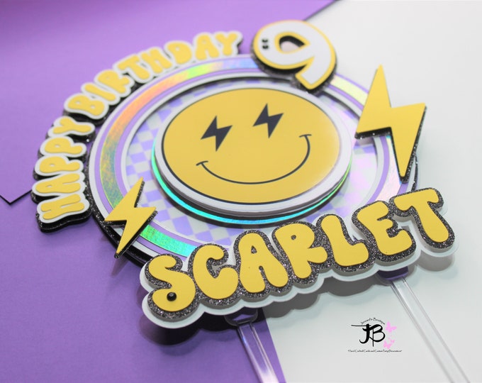 Smiley Cake Topper, Preppy Cake Topper, Smile Cake Topper, Groovy Cake ...