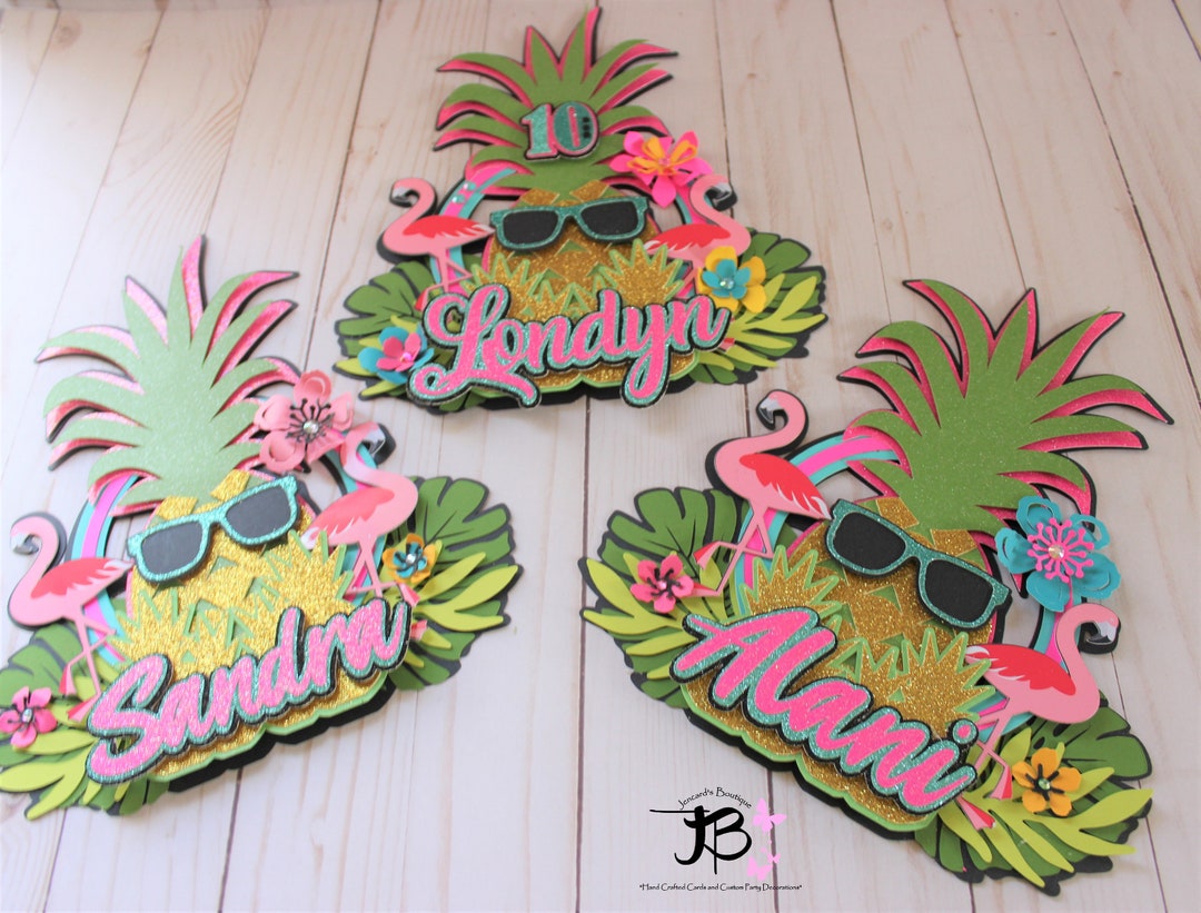Luau Cake Topper, Tropical Pineapple Cake Topper, Hawaiian Cake Topper ...