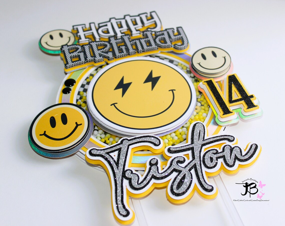 Smiley Cake Topper Preppy Cake Topper Smile Cake Topper Groovy Cake