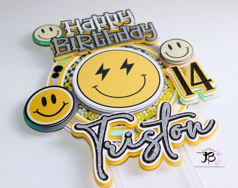 Smiley Cake Topper, Preppy Cake Topper, Smile Cake Topper, Groovy Cake ...