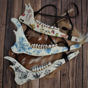 Cottage Core Deer Jawbone Wall Hanging Decor Real Bone Painted Skull ...