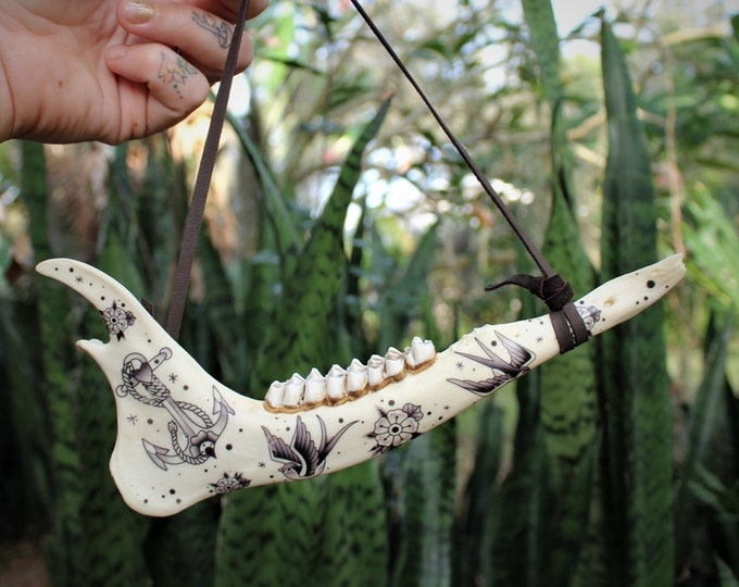 Black and Grey Tattoo Jawbone | Wall Hanging Decor Real Bone Painted ...