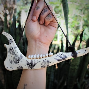 Black and Grey Tattoo Jawbone | Wall Hanging Decor Real Bone Painted ...