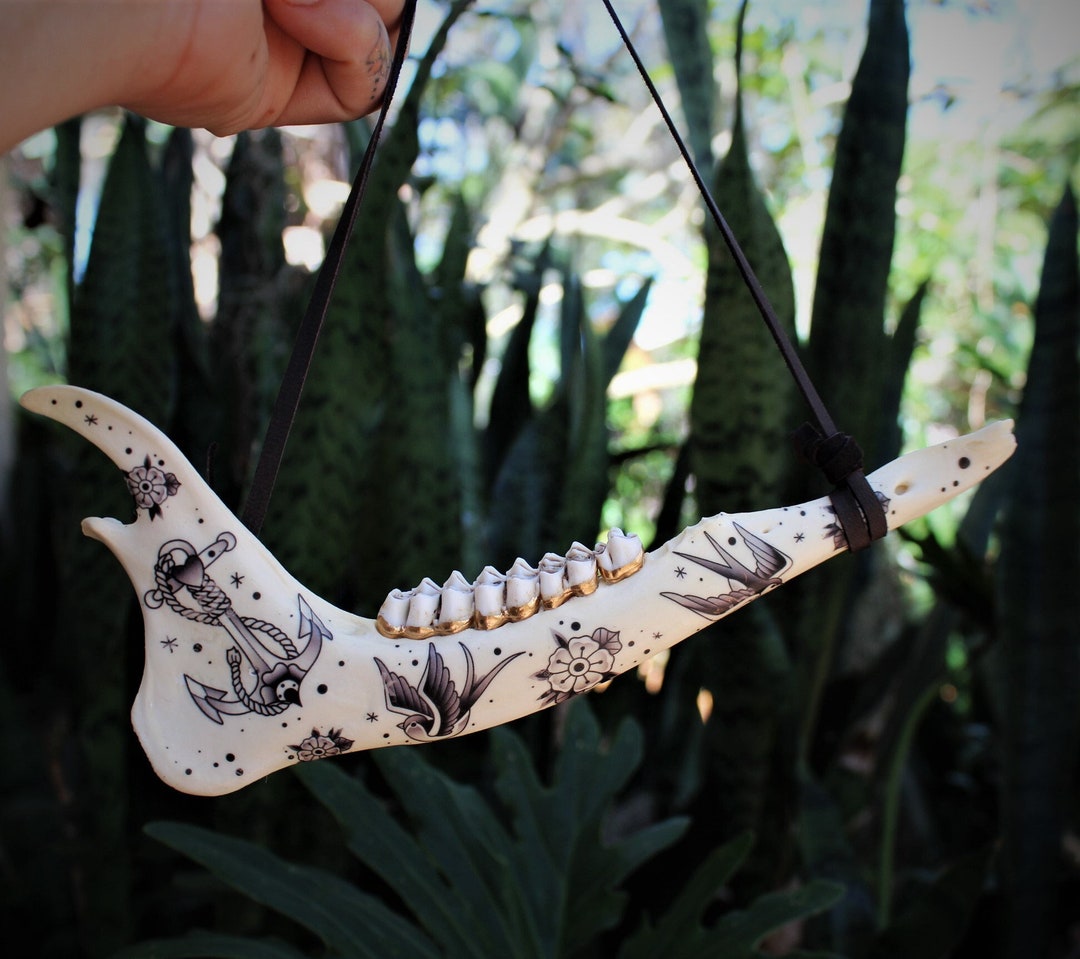 Black and Grey Tattoo Jawbone Wall Hanging Decor Real Bone - Etsy