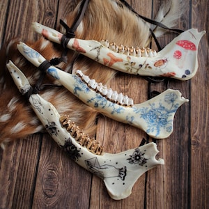 Cottage Core Deer Jawbone Wall Hanging Decor Real Bone Painted Skull ...
